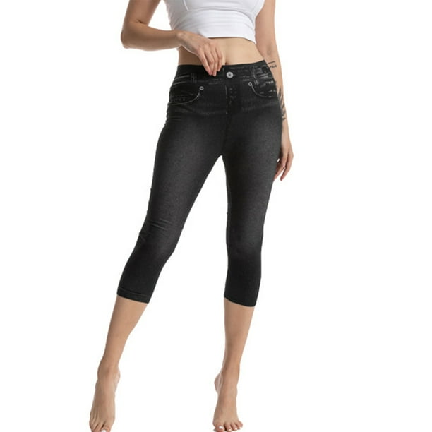 Sexy Dance Women Fake Jeans High Waist Look Print Jeggings Butt Lifting ...