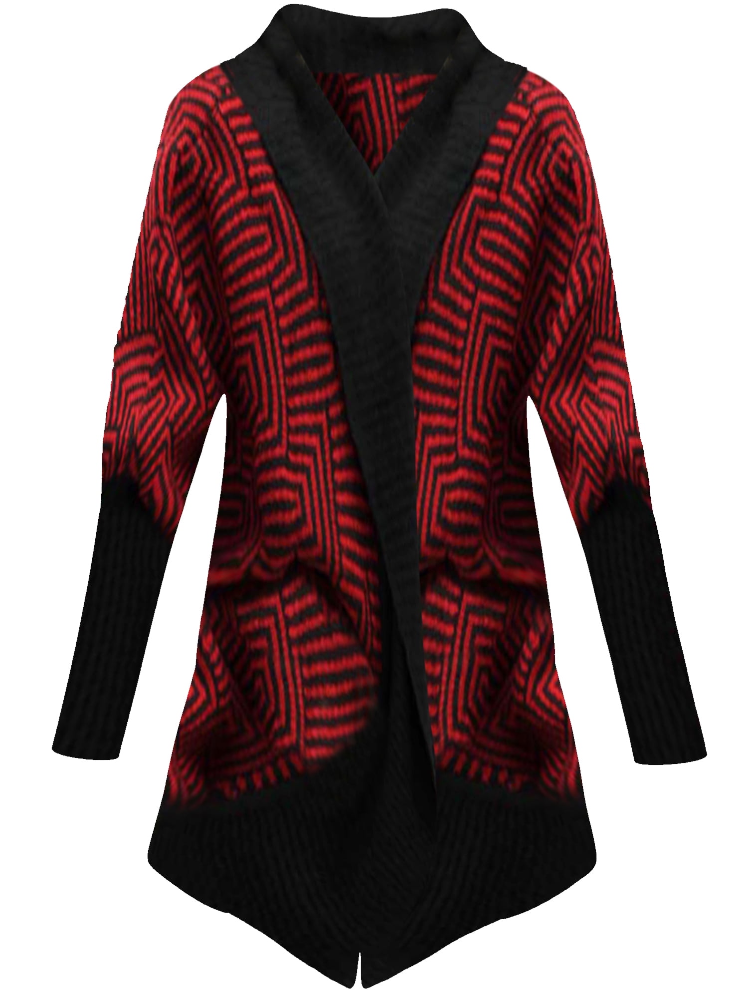 Burgundy & Black Abstract Print Open Front Cardigan Sweater Size Medium ...