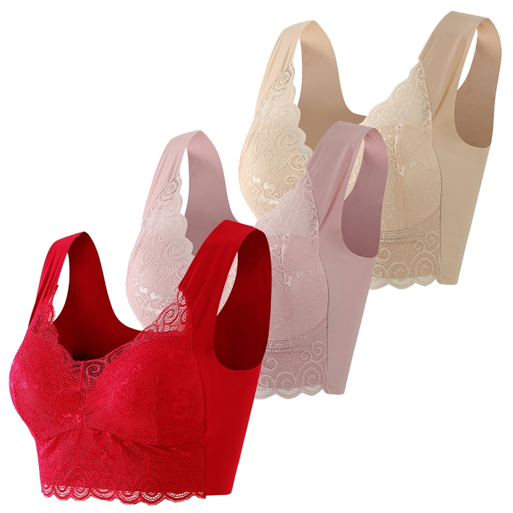 Valcatch 3 Pack Women's Seamless Floral Lace Bra Thin Wirefree Push up Vest Style Underwear Back ...