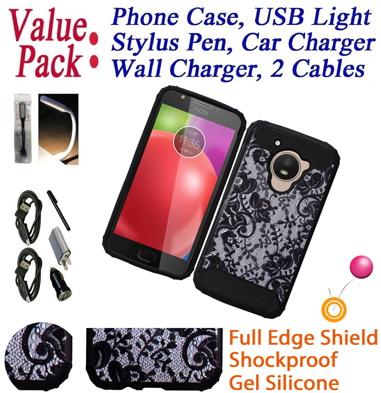 Value Pack + for 5" Motorola MOTO E4 motoe4 Case Phone Case Shock Proof ...
