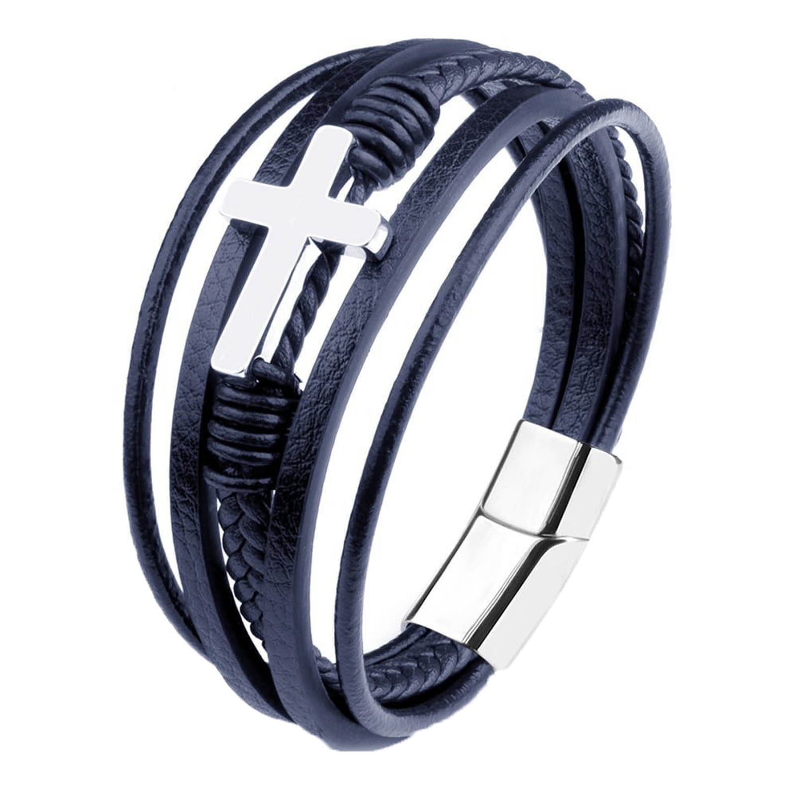 Click here for Riforla Mens Black Leather Bracelet Layer Braided... prices