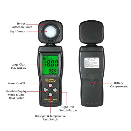 SMART SENSOR AS813 Digital Lux Light Meter 1-200000 Lux Lumenmeter High ...