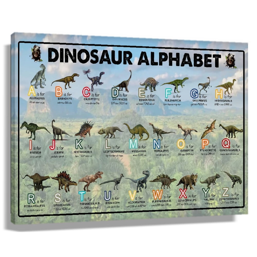 Dinosaur Alphabet Wall Art Knowledge Poster Painting Decor For Bathroom ...