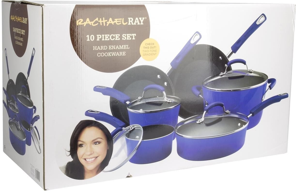 New Rachael Ray 10 Piece Porcelain Enamel Cookware Set Nonstick Pans