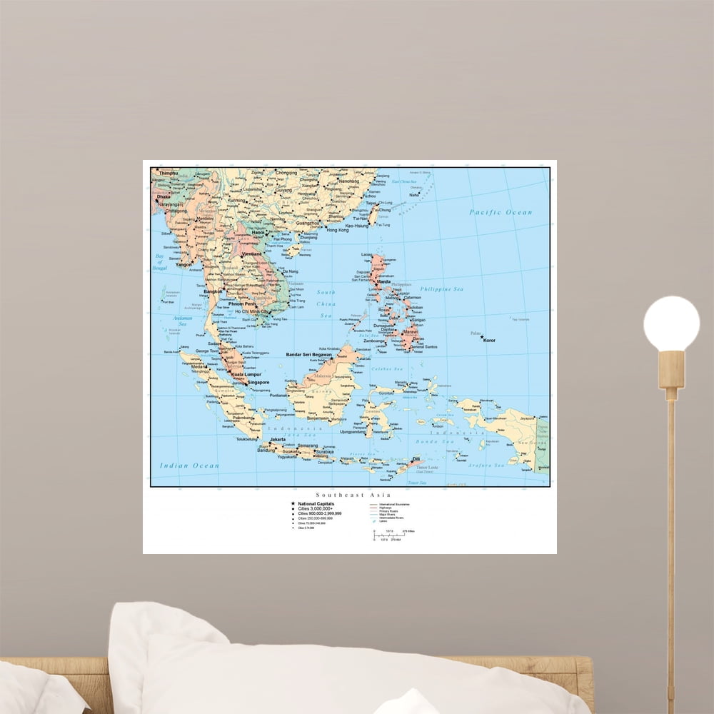 Map Southeast Asia Wall Mural Decal Sticker, Wallmonkeys Peel & Stick ...