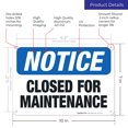 Closed For Maintenance Sign, OSHA Notice Sign, - Walmart.com