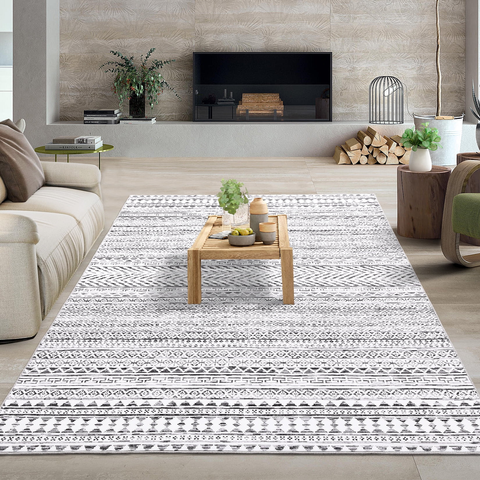 Hasoo Washable Area Rug 5 X 7 Rugs For Living Room Modern Boho Geometrical Indoor Carpet  Gray 5 X 7