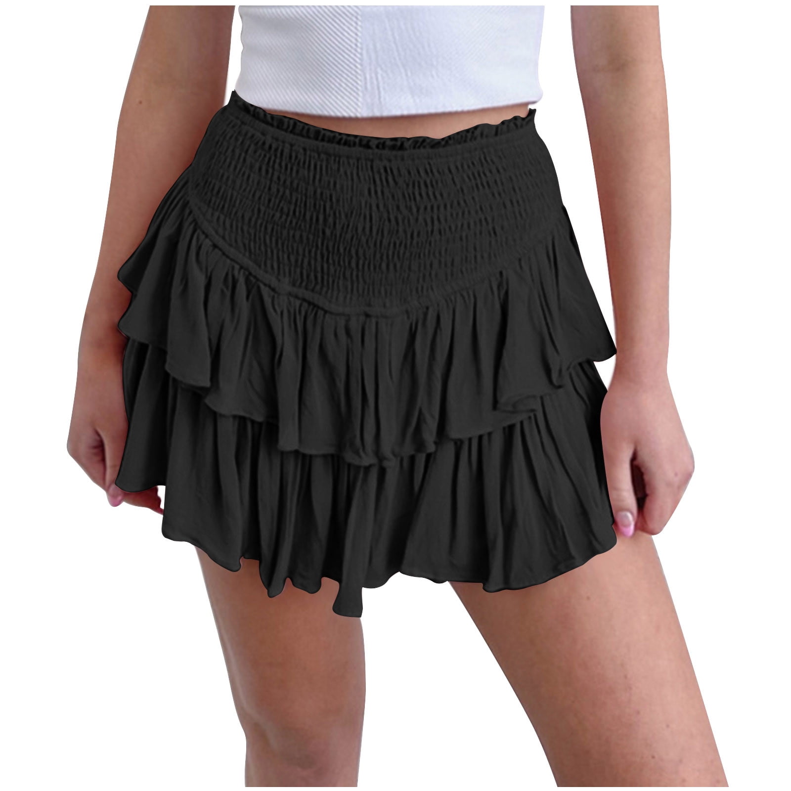 Skirt Shorts for Women Summer Layered Pleated Flowy Mini Skirt Shirred ...