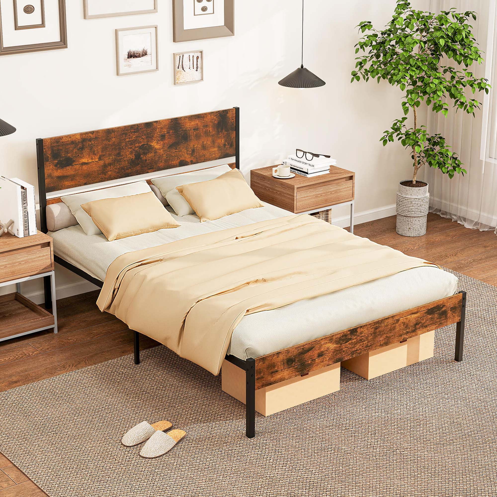 Click here for Costway Full Size Bed Frame With Wooden Headboard... prices