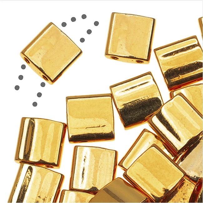 Miyuki Tila 2 Hole Square Beads 5mm - 24K Gold Plated 7.2 Grams ...