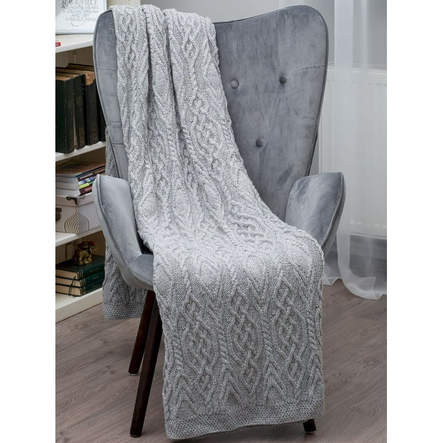 SAOL Aran Traditional Cable Knit Wool Throw Blanket Chunky Camping ...