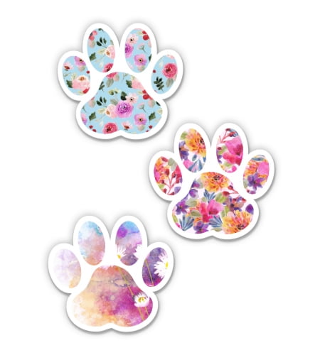 Paw Prints Set of 3 Watercolor Pattern Pretty - 4" each Vinyl Stickers ...