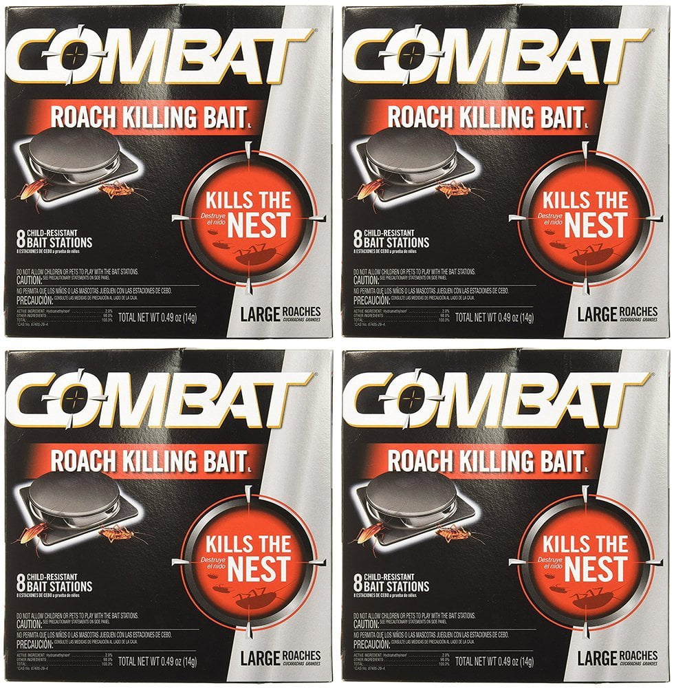 Combat Roach Killing bJEFo Bait, Large Roach Bait Station, 8 Count 4 ...