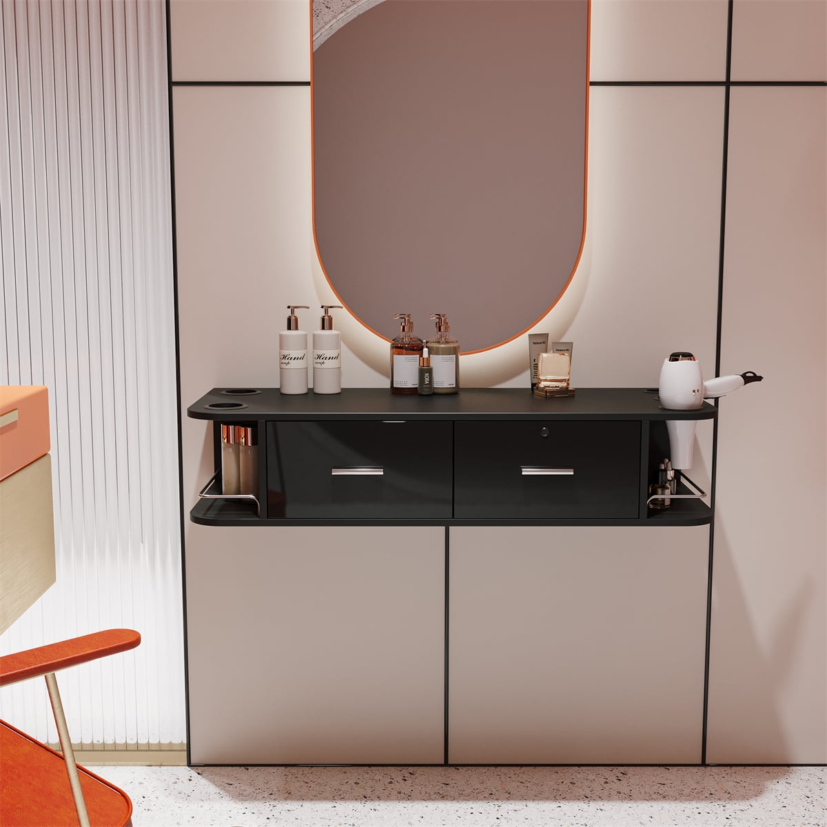 Wall Mount Styling Station Salon Cabinet, Classic Barber Locking ...