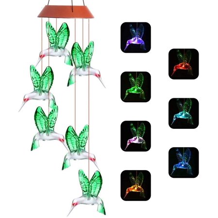 Solar Hummingbird Wind Chime Color Changing Solar LED String Lights ...