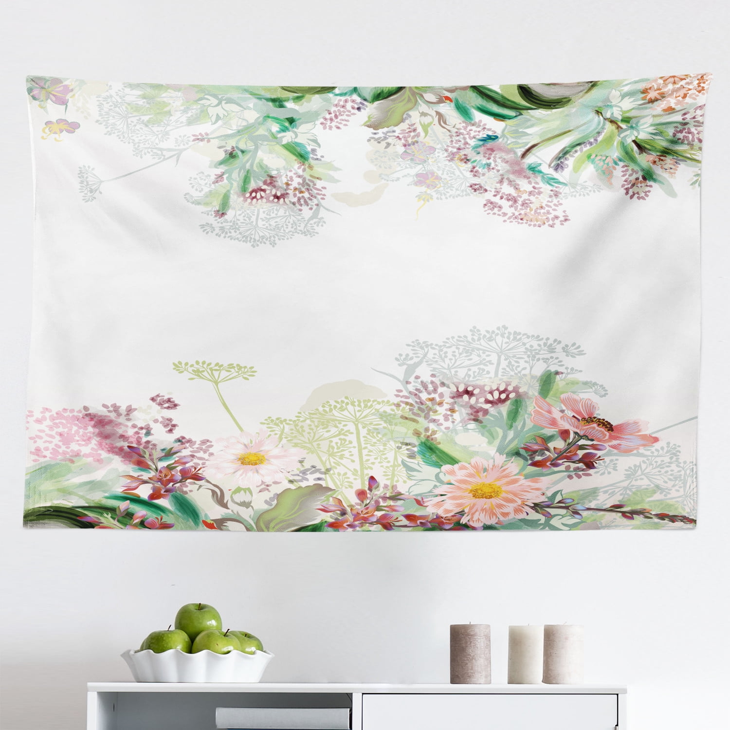 Floral Tapestry, Hand Drawn Abstract Spring Meadow of Flowers Dots ...