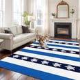 Area Rug 72×108in, Sea Turtle Navy Blue Stripes Floor Carpet Living ...