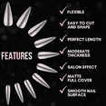 Makartt 500pcs Long Stiletto Nail Tips Full Cover False Nails Clear