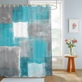 Bathroom Shower Curtain Abstract Grey White Blue Plaid Waterproof ...