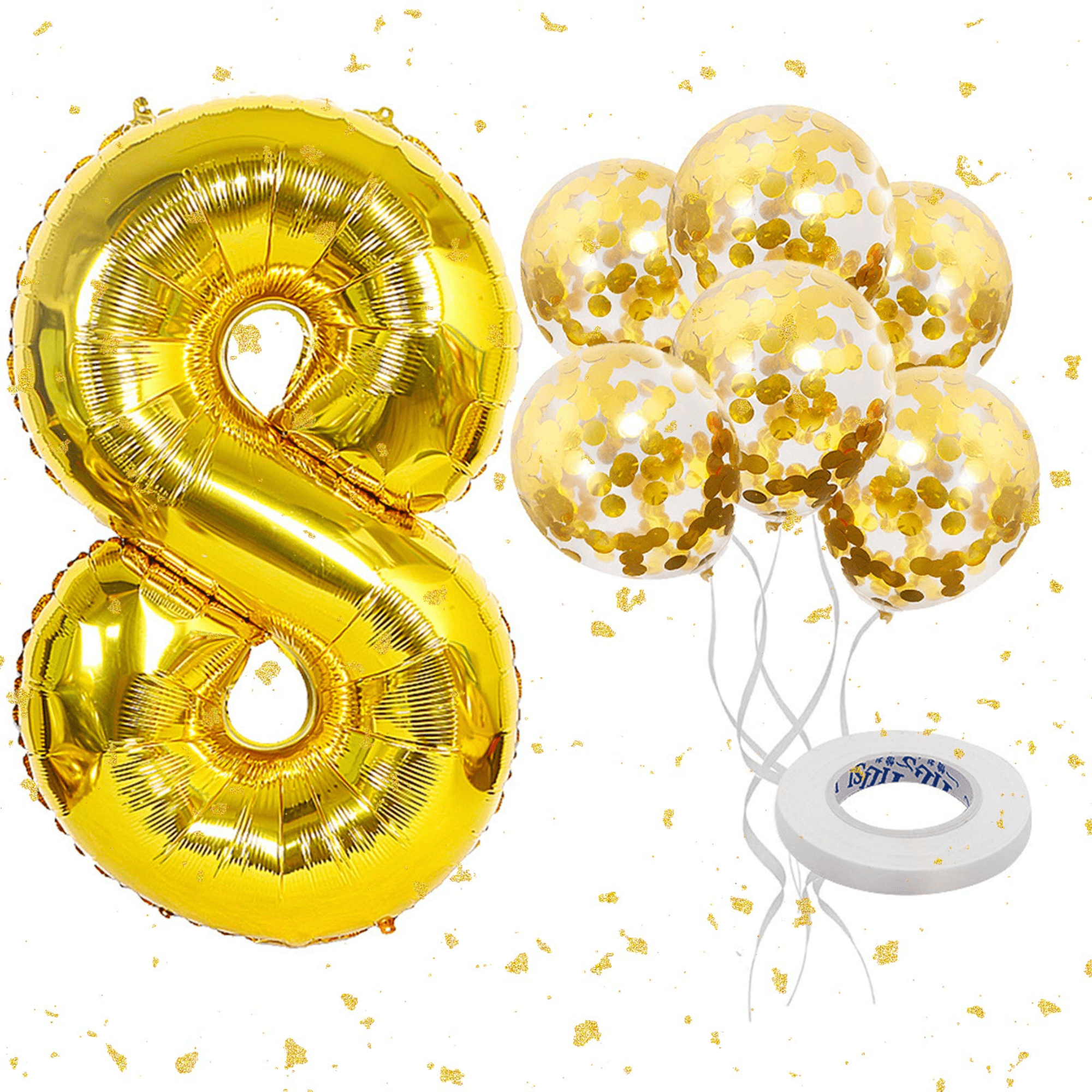 KAINSY 40inch 8 Number Balloon Giant Gold Digit Foil Balloons Confetti ...