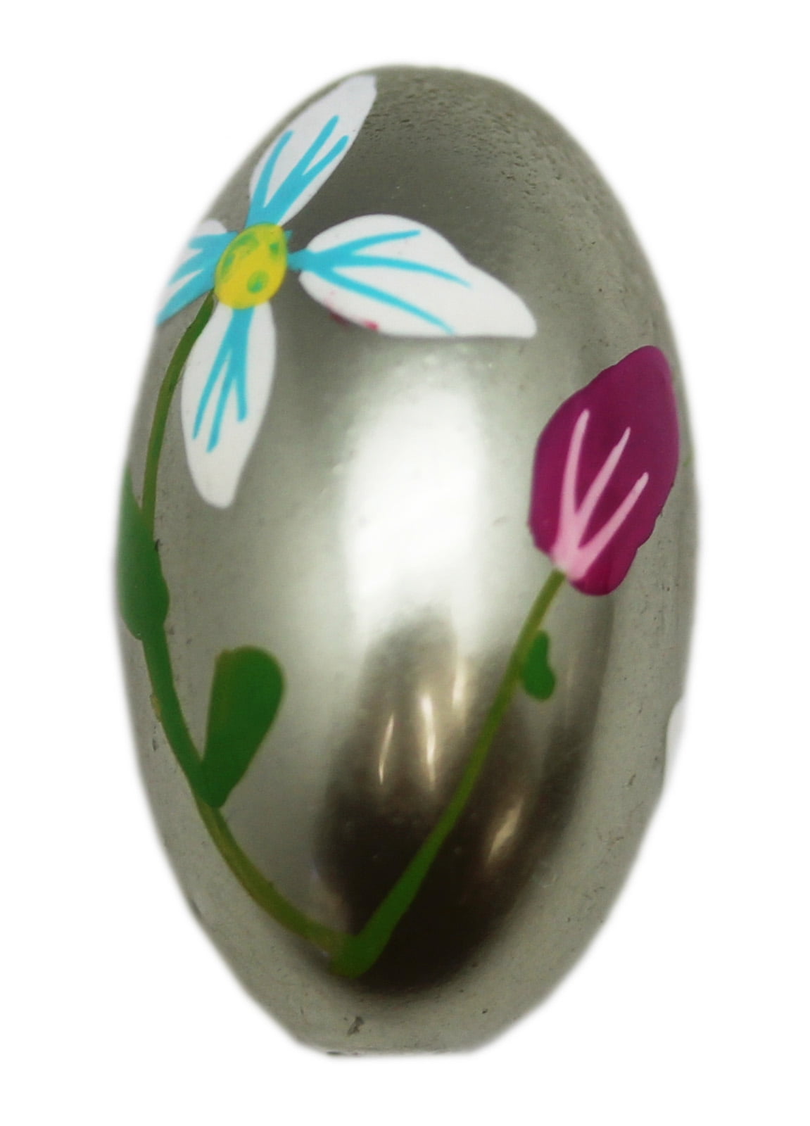 Greenish Gray Colored Short Pill Shaped Bead With White and Teal Floral ...