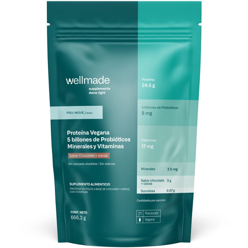 Suplemento Polvo Wellmade Proteina Vegana 666.3g Chocolate Wellmade Pro ...