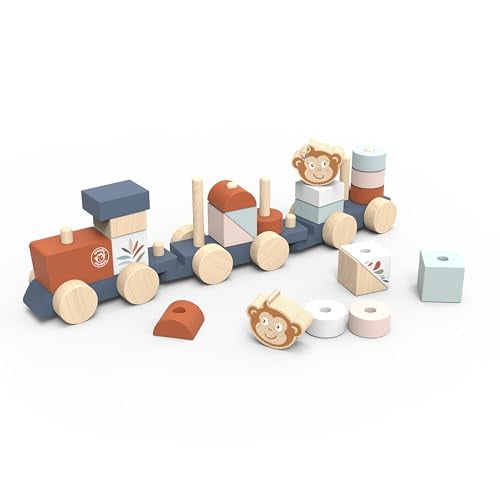 Speedy Monkey Wooden Pull-Along Train Stacker – Soft Colors, Monkey ...