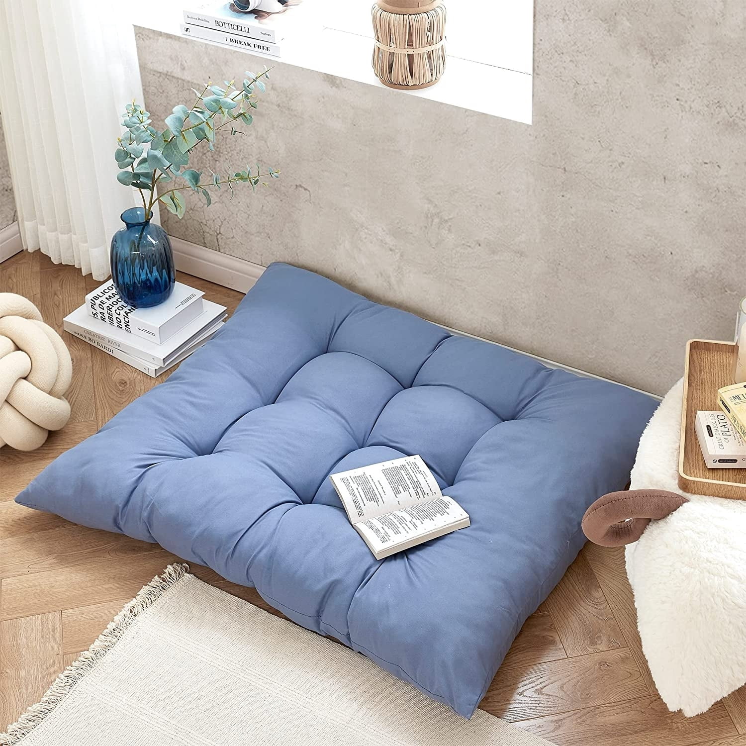 DormCo Rainha - Puffy Tufted Floor Pillow Denim Blue - Walmart.com