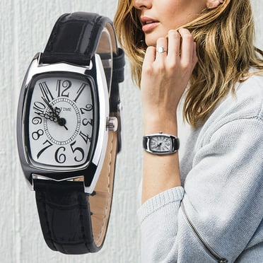 Time And Tru Adult Female Analog Watch with Black Strap and Round White ...