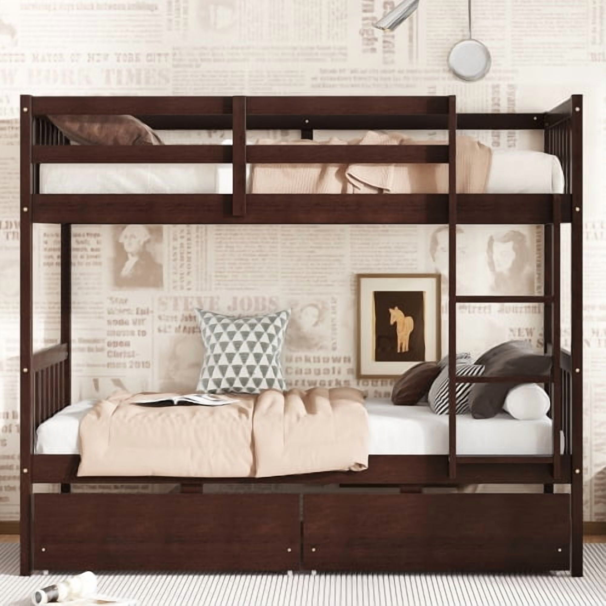 Click here for Fuluxin Twin Over Twin Rubber Wood Bunk Bed With 2... prices