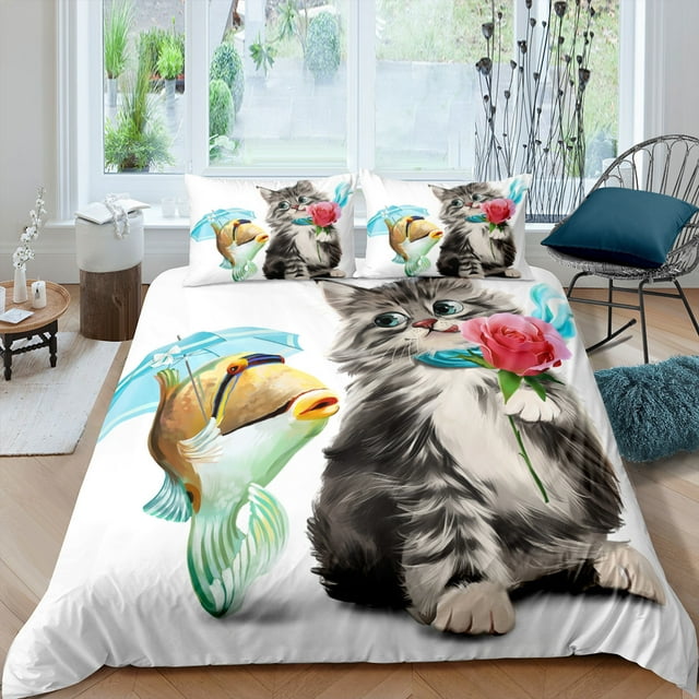 3pcs animal cat 3D printing quilt cover, Home Cat Print Bedding ...