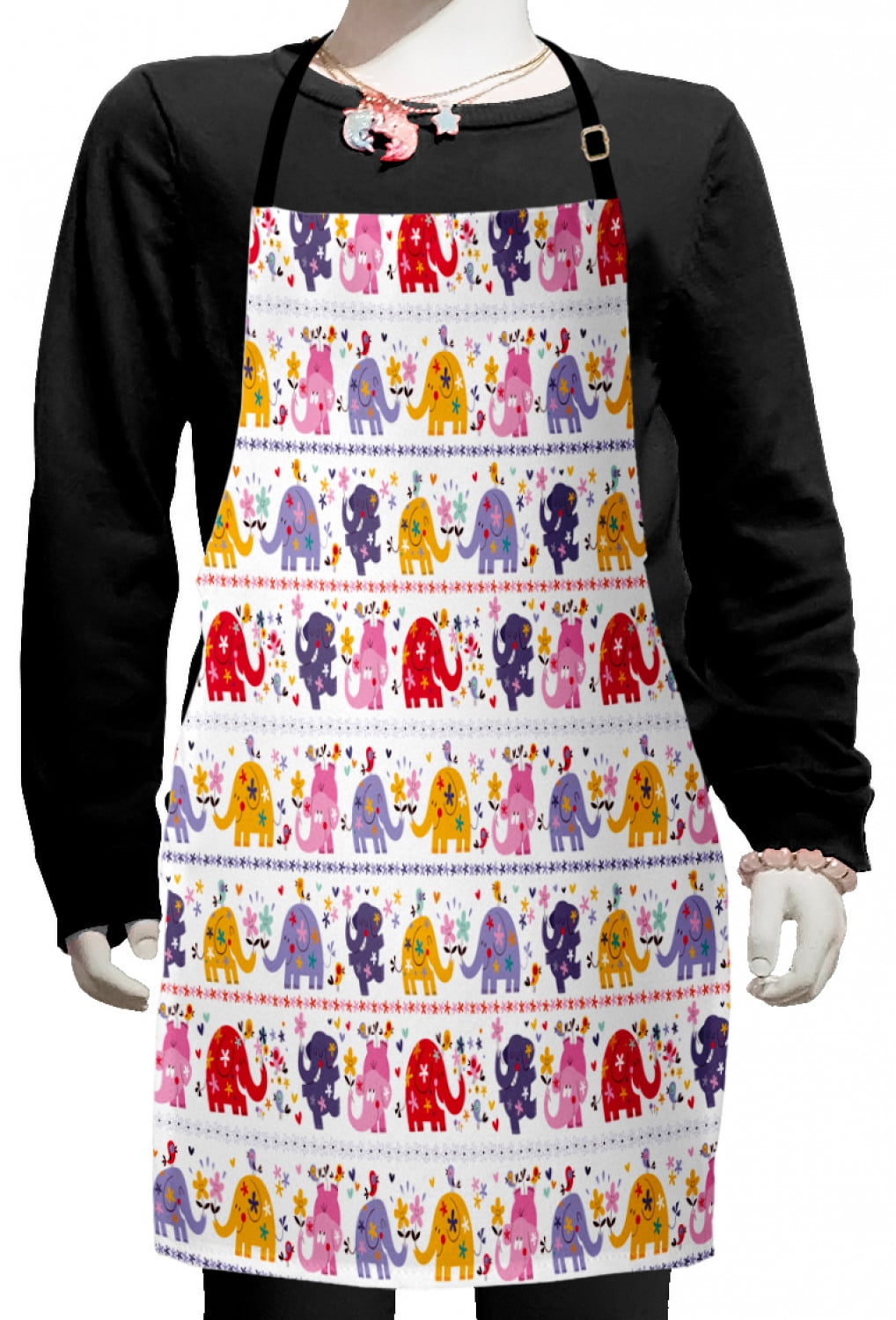 Elephant Kids Apron, Dancing Floral Elephant Characters Smiling Faces ...