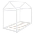 Euroco Twin Wood House Bed Frame with Roof for Kids Teens, White ...