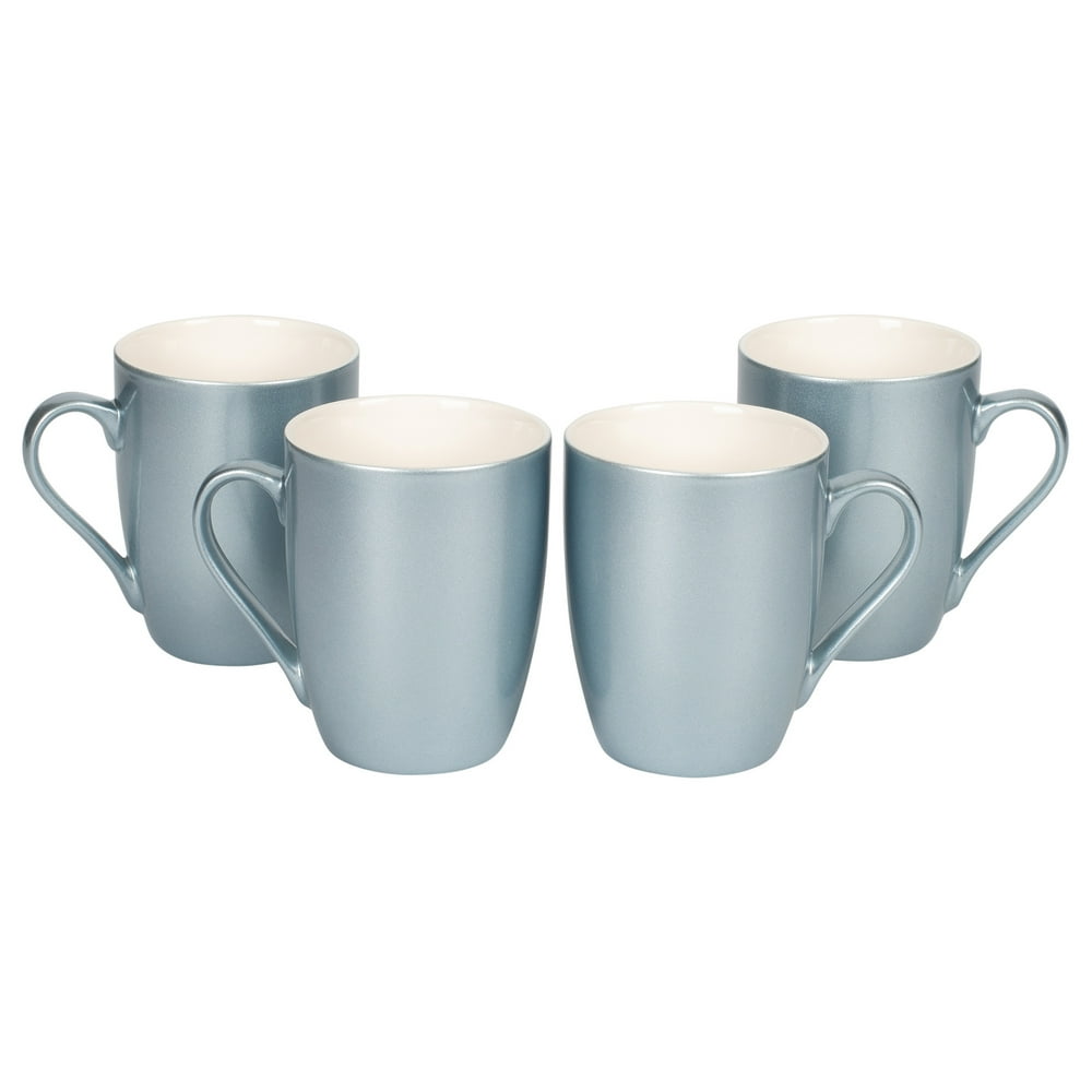 Frosted Blue Metallic Finish 10 Oz. New Bone China Coffee Cup Mug Set ...