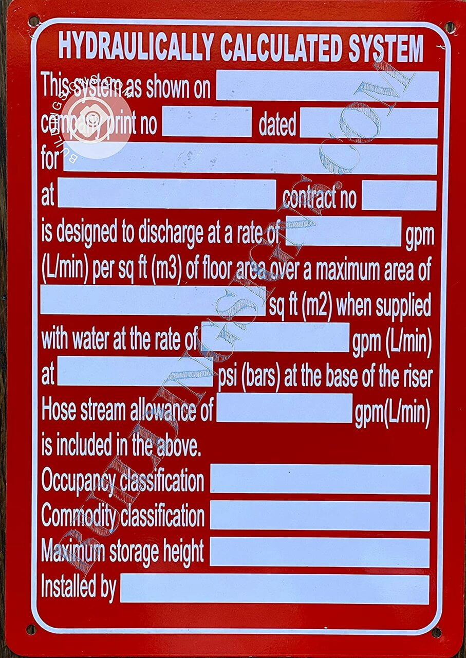 Hydraulically Calculation System Sign (RED, Aluminium 7X10,Rust Free ...