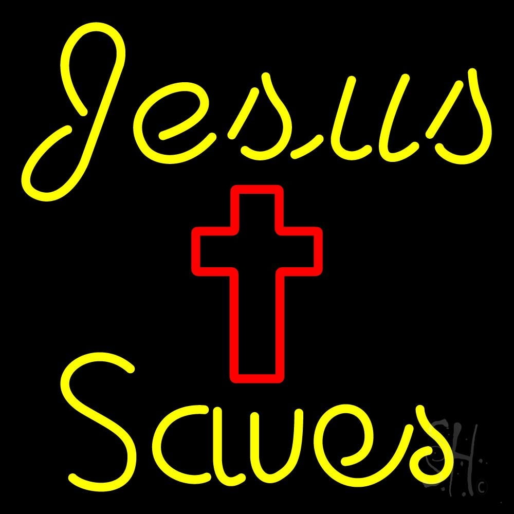 Yellow Jesus Saves With Cross LED Neon Sign 16" Tall x 16" Wide ...
