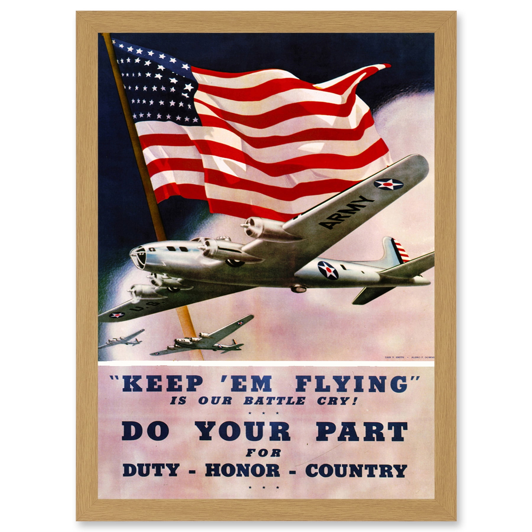 Vintage Ad Military Air Force Bomber Flag USA WW2 War A4 Artwork Framed ...