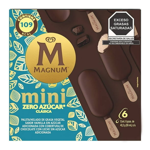 Paletas heladas Magnum mini zero azúcar clásica sabor vainilla 6 pzas ...
