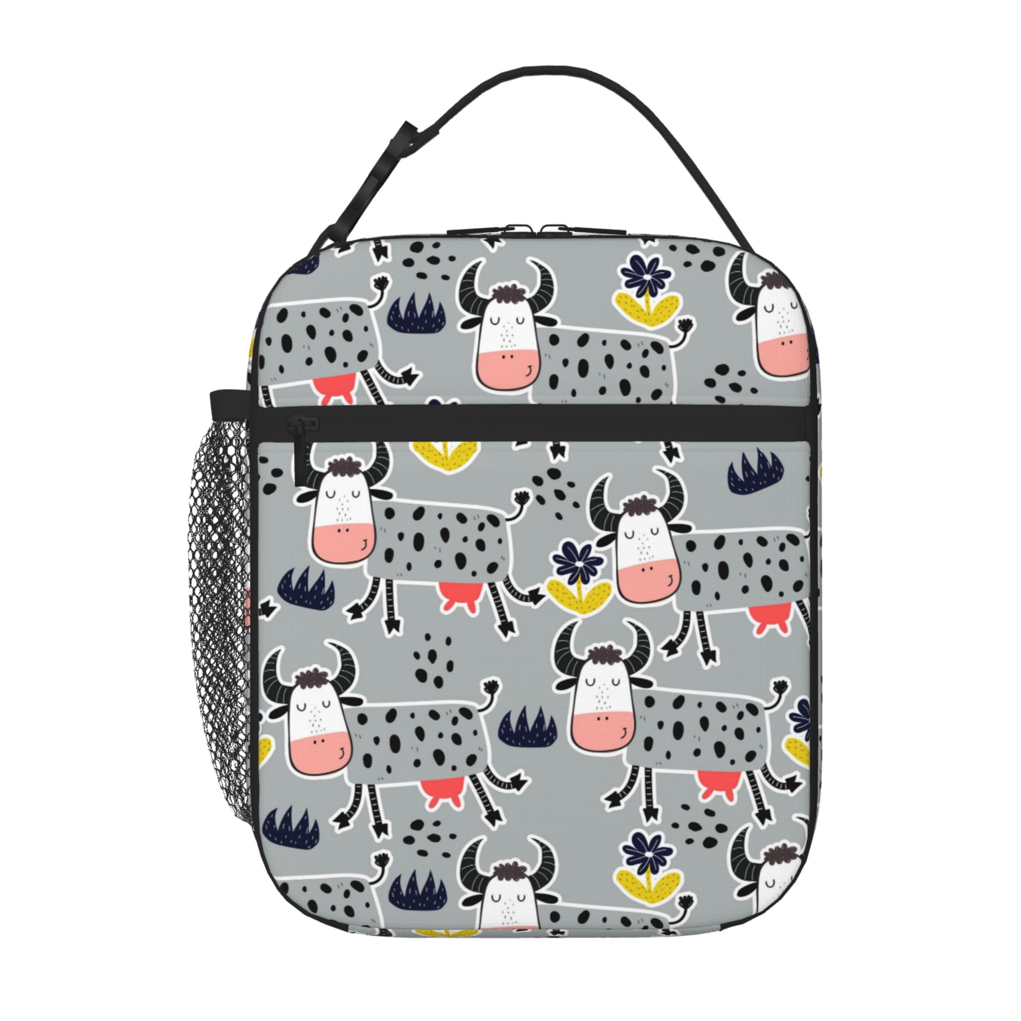 TEQUAN Portable Lunch Bag, Cartoon Happy Dairy Cows Pattern Reusable ...