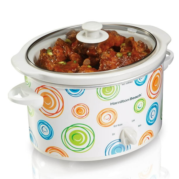Hamilton Beach 3 Quart Oval Countertop Slow Cooker with Swirl Design ...