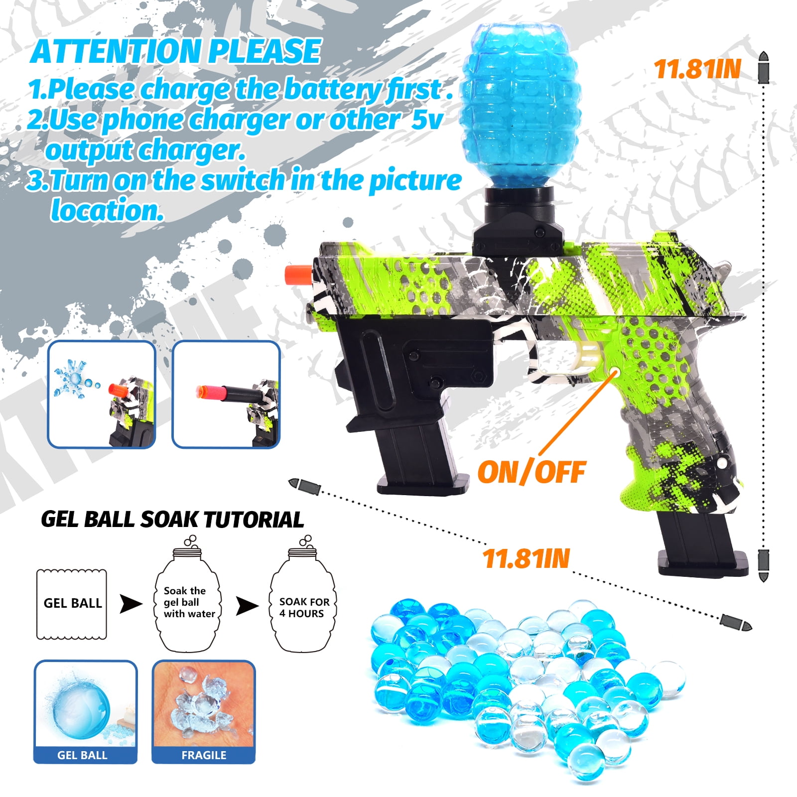Buy Gel Splatter Ball Blaster Toy Gun, Full Automatic Splat Ball ...