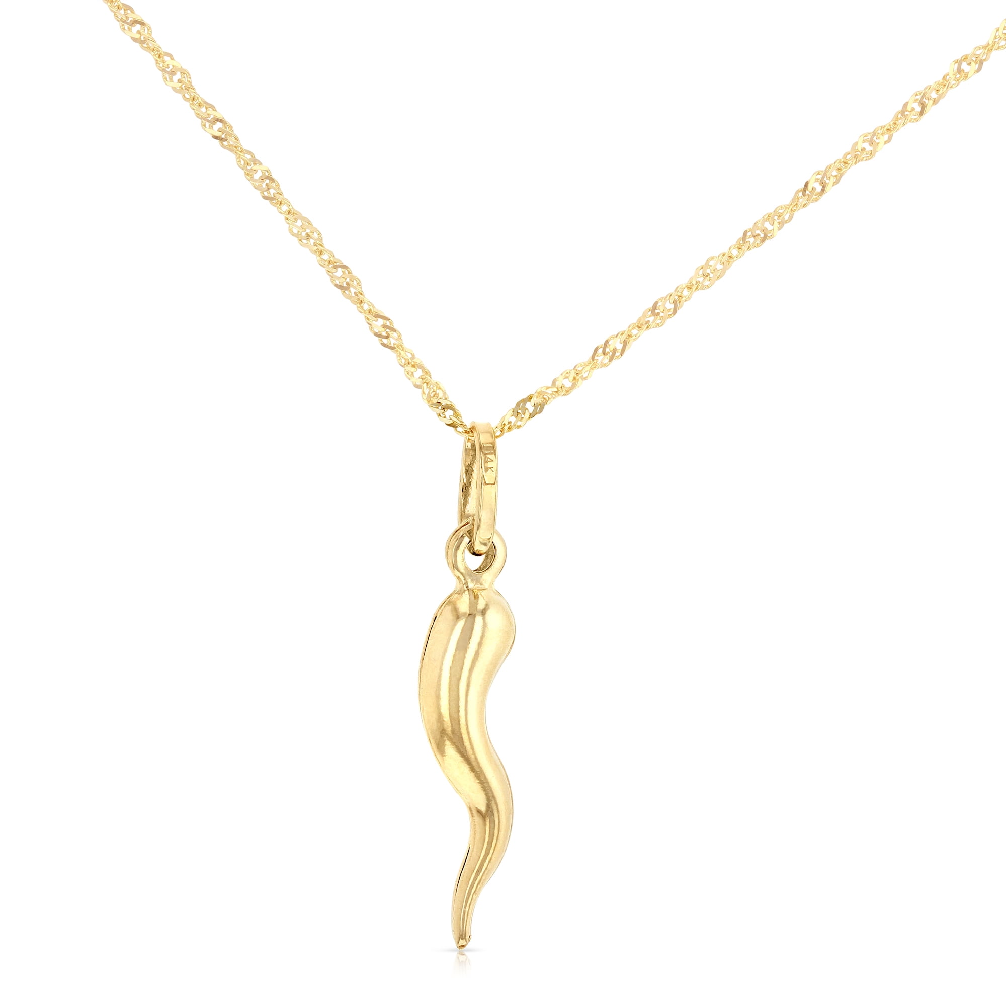Ioka-14K Yellow Gold Cornicello Italian Horn Fortune Charm Pendant with ...
