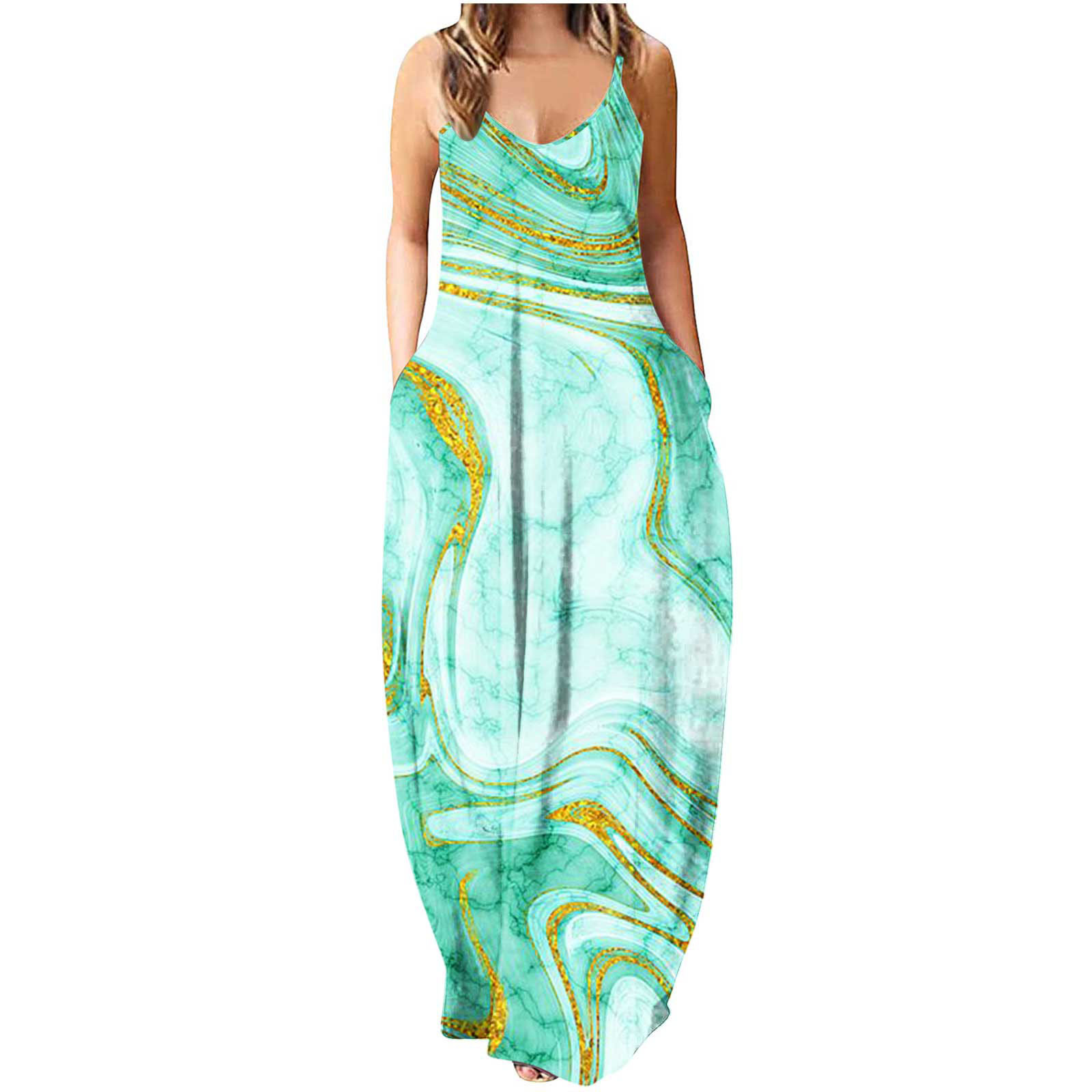 Bigersell Womens Summer Maxi Dress Casaul Spaghetti Straps Solid V-Neck ...