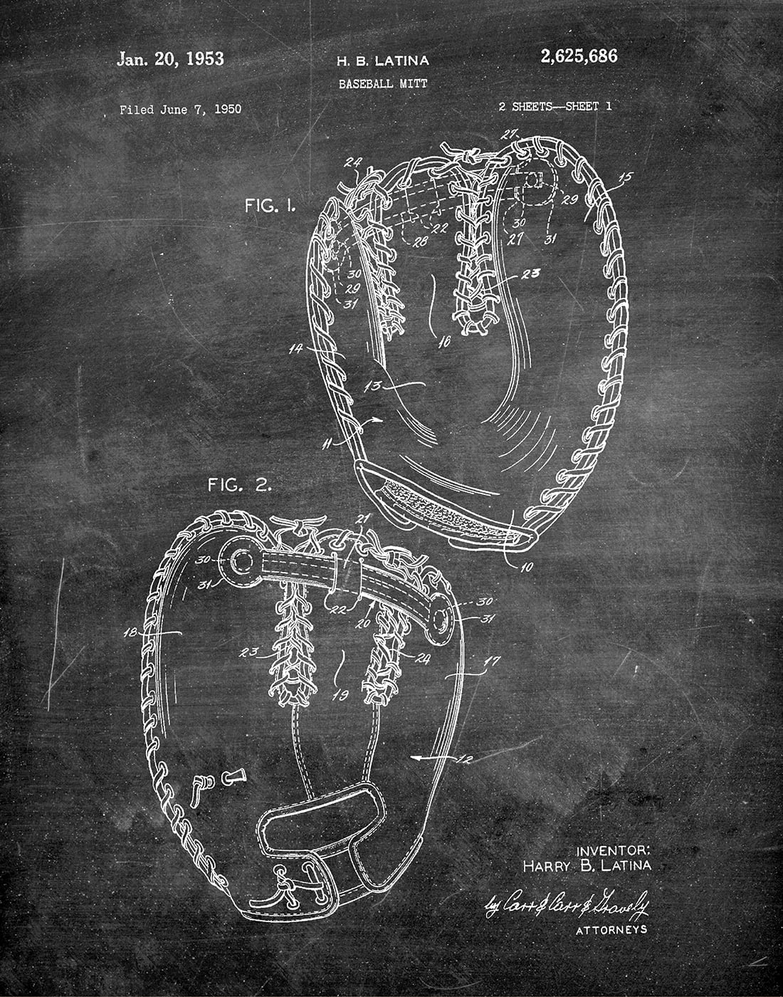 Original Baseball Mitt Artwork Submitted In 1953 - Baseball - Patent ...
