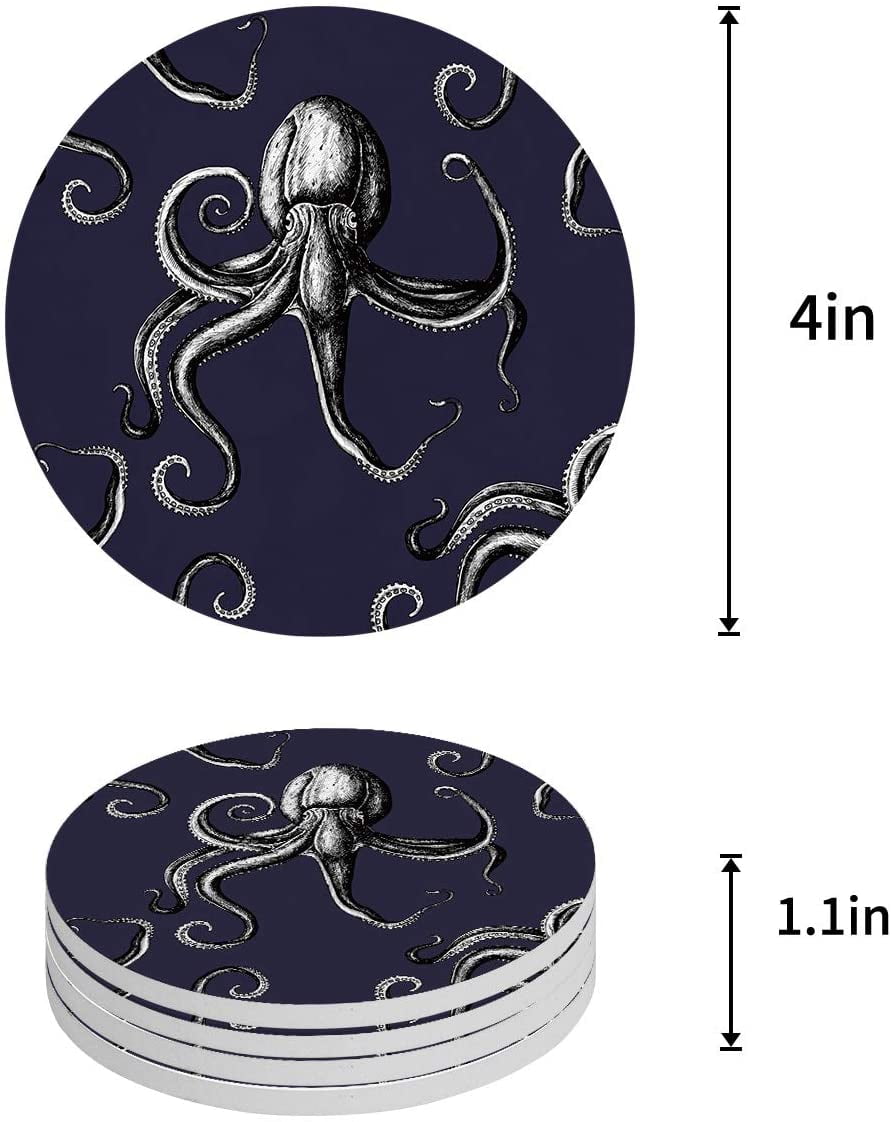 FMSHPON Octopus Set of 4 Round Coaster for Drinks, Absorbent Ceramic ...