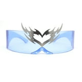 Flaming Heart Crown Tiara Futuristic Wrap Around Shield Sunglasses Blue ...