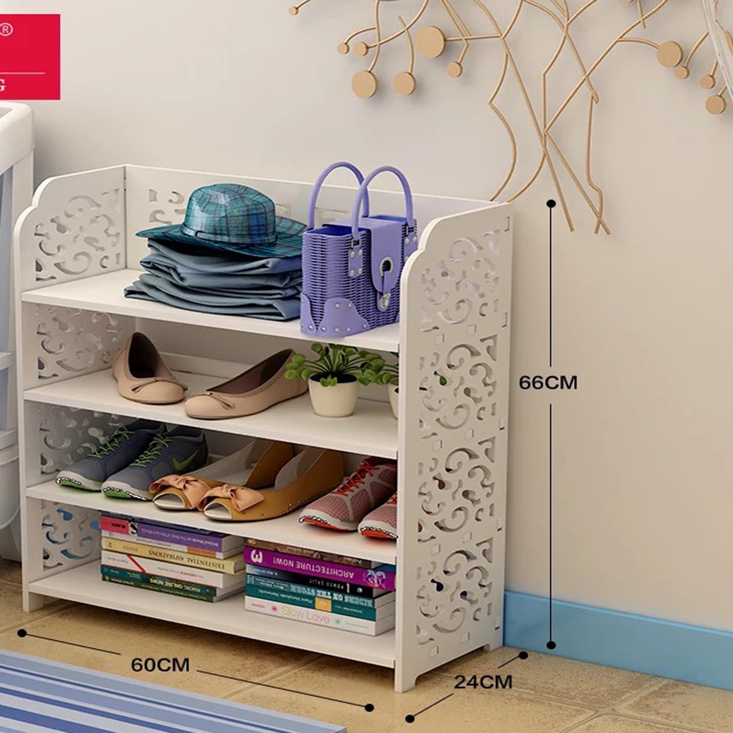 Zimtown 4-Tier Shoe Rack, Wood and Plastic, White - Walmart.com