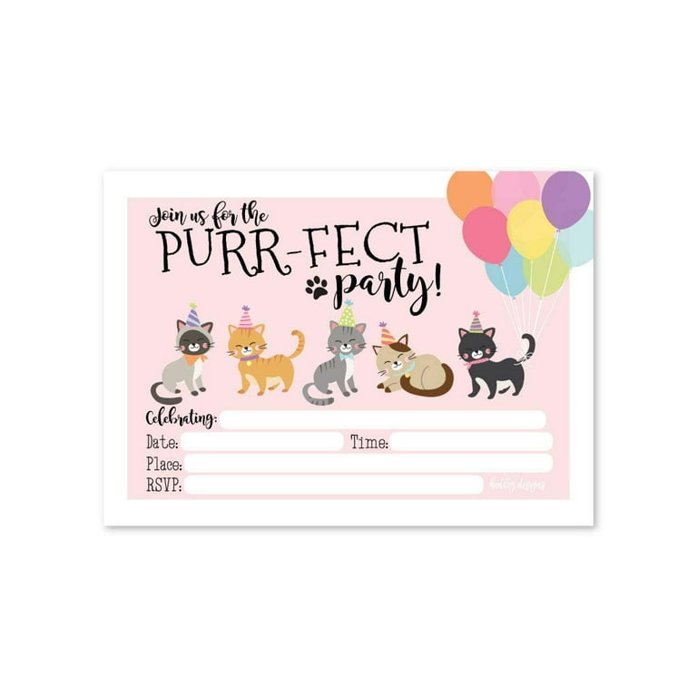 Cat Themed Birthday Party Invitations