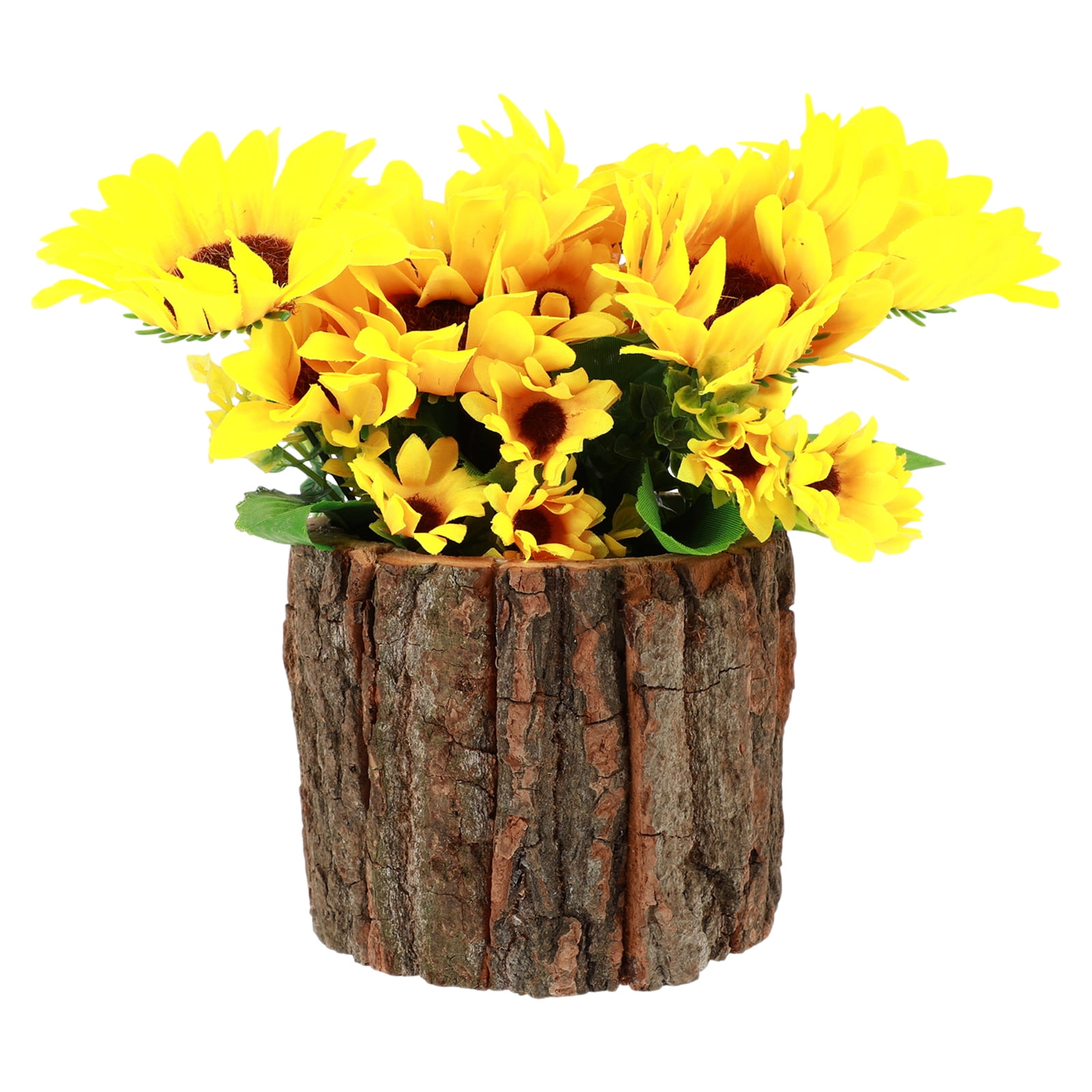 NUOLUX Flower Sunflower Stump Pot Flower Fake Country Woodcenterpieces ...