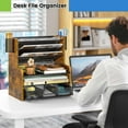 6-Tier Mesh Desk Organizer with Drawer, Sturdy Wooden Office File ...